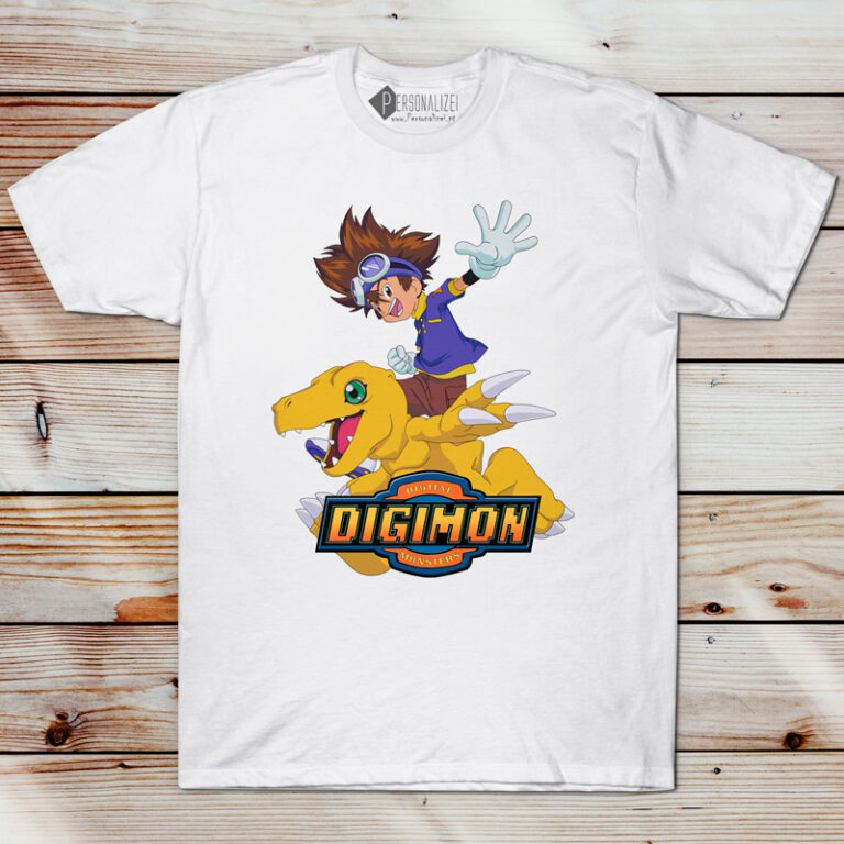 T-shirt Digimon branca - Personalizei